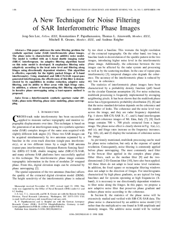 Pdf A New Technique For Noise Filtering Of Sar Interferometric Phase Images Thomas Ainsworth