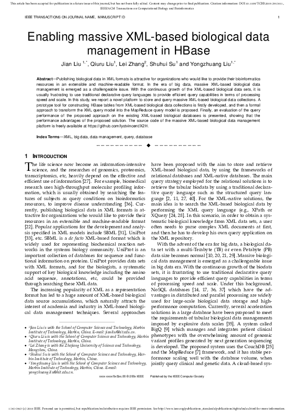 (PDF) Enabling massive XML-based biological data management in HBase