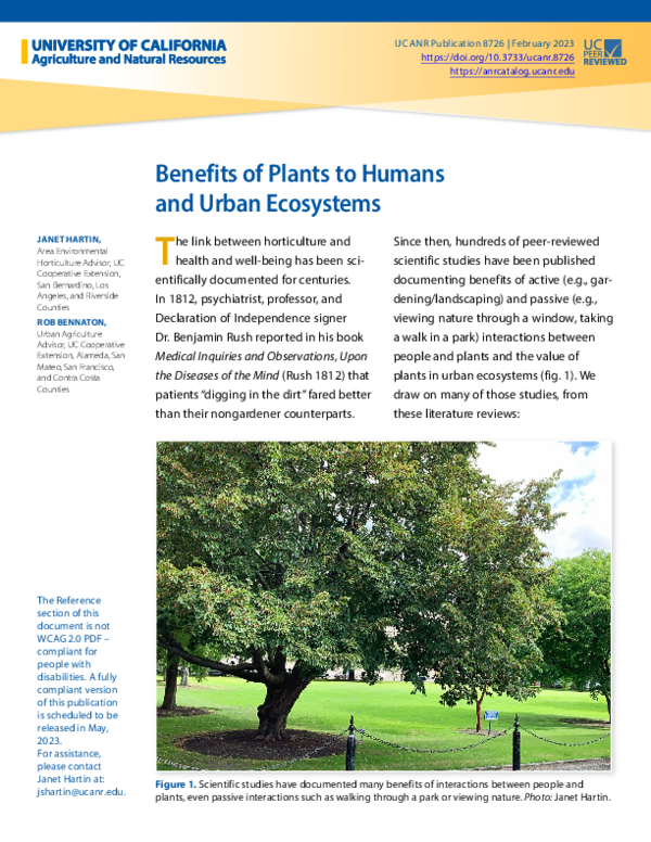 (PDF) Benefits of Plants to Humans and Urban Ecosystems