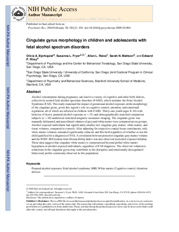 (PDF) Cingulate gyrus morphology in children and adolescents with fetal ...