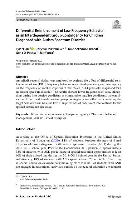 (PDF) Differential Reinforcement of Low Frequency Behavior as an ...