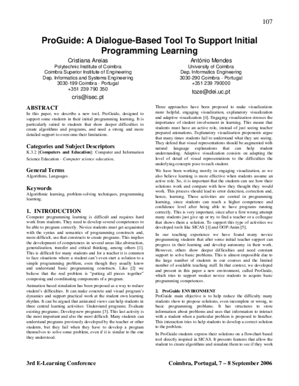 (PDF) ProGuide: A dialogue-based tool to support initial programming learning