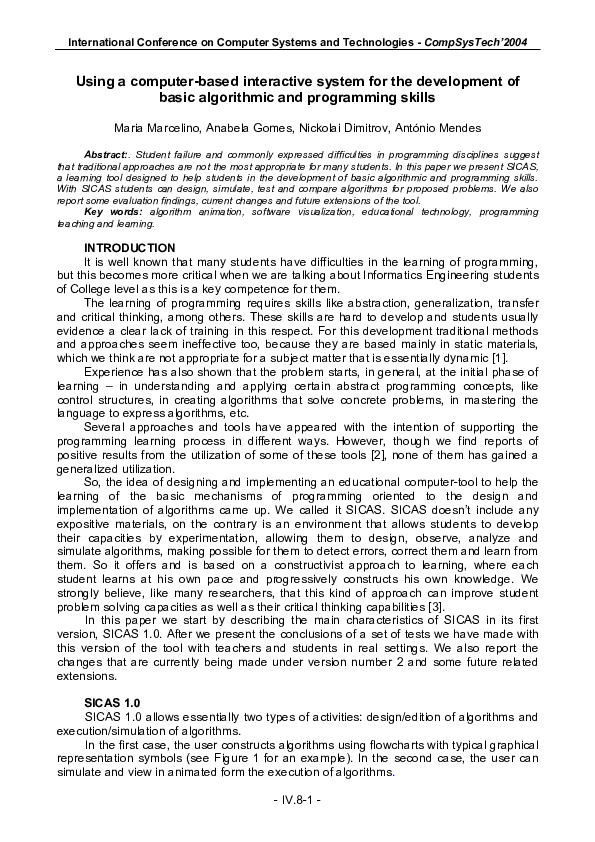 (PDF) SICAS: A Tool for Algorithm and Programming Skills