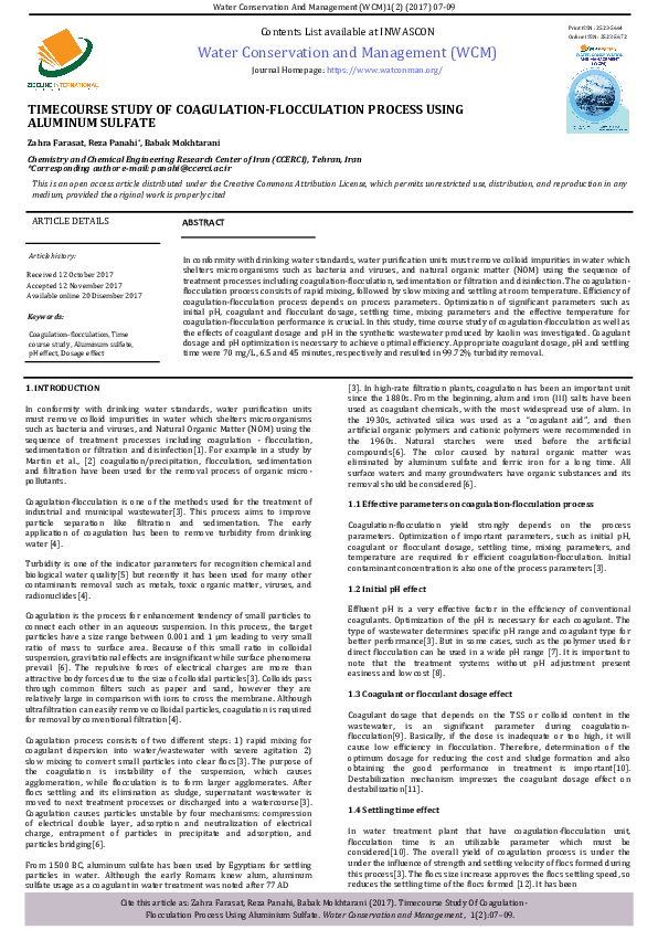 (PDF) Timecourse Study of Coagulation-Flocculation Process Using Aluminum Sulfate