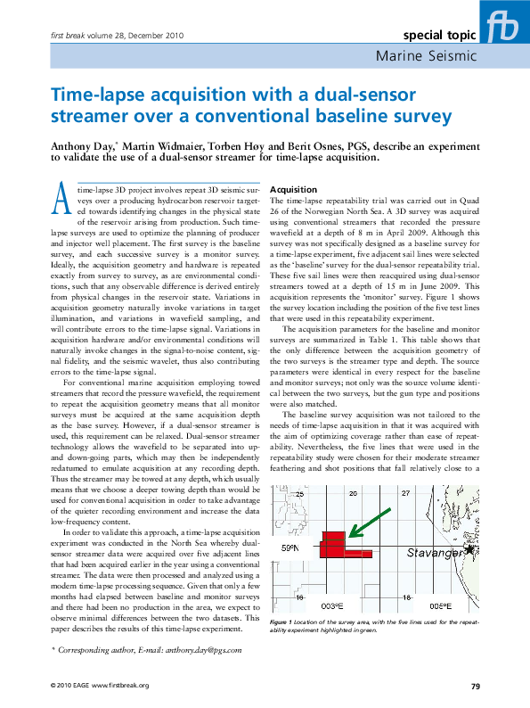 (PDF) Time‐lapse acquisition with a dual‐sensor streamer over a ...