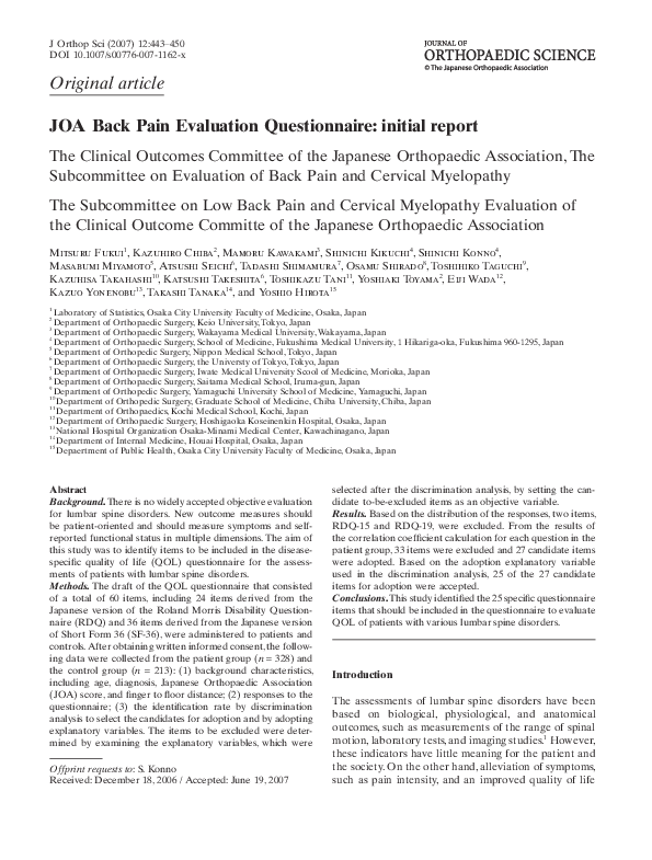 (PDF) JOA back pain evaluation questionnaire: initial report