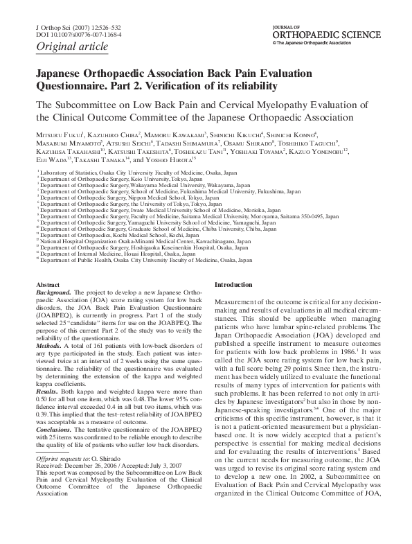 (PDF) Reliability of JOABPEQ for Back Pain Assessment