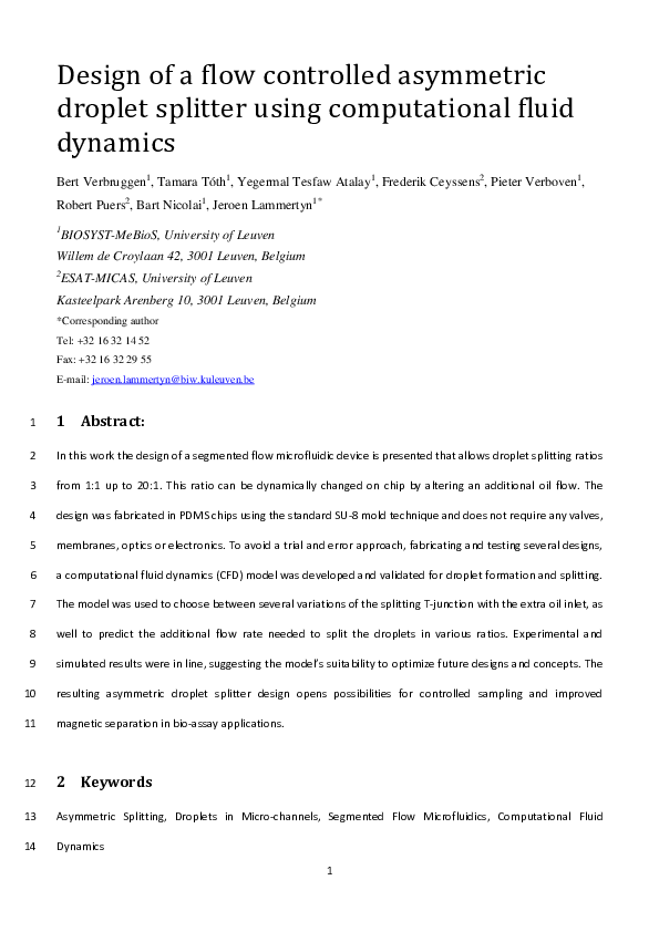 (PDF) Design of a flow-controlled asymmetric droplet splitter using computational fluid dynamics