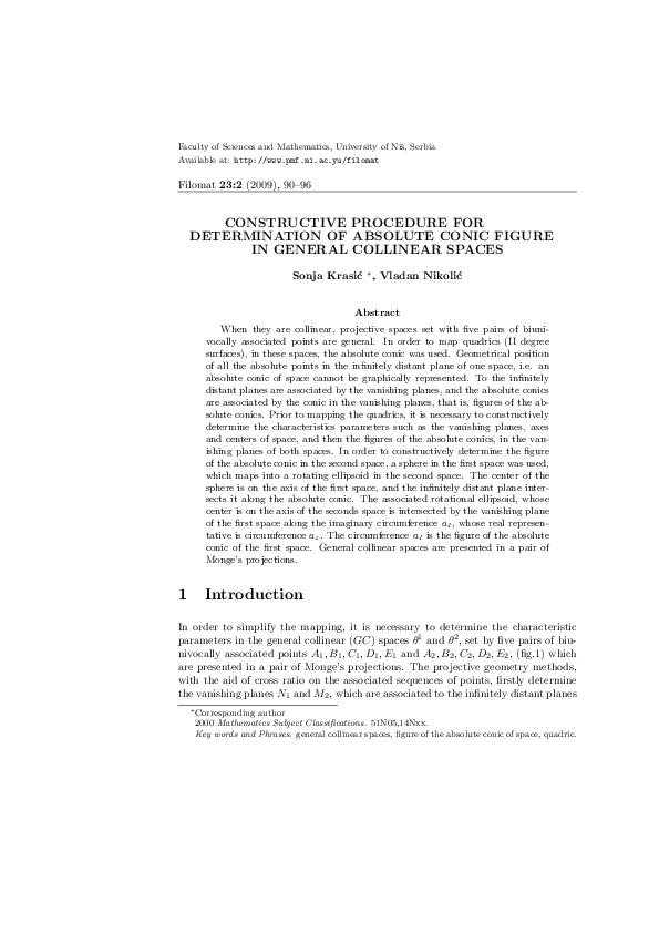 (PDF) Constructive procedure for determination of absolute conic figure in general collinear ...