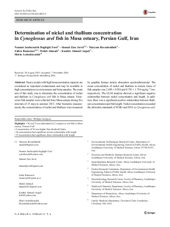 (PDF) Determination of nickel and thallium concentration in Cynoglossus ...