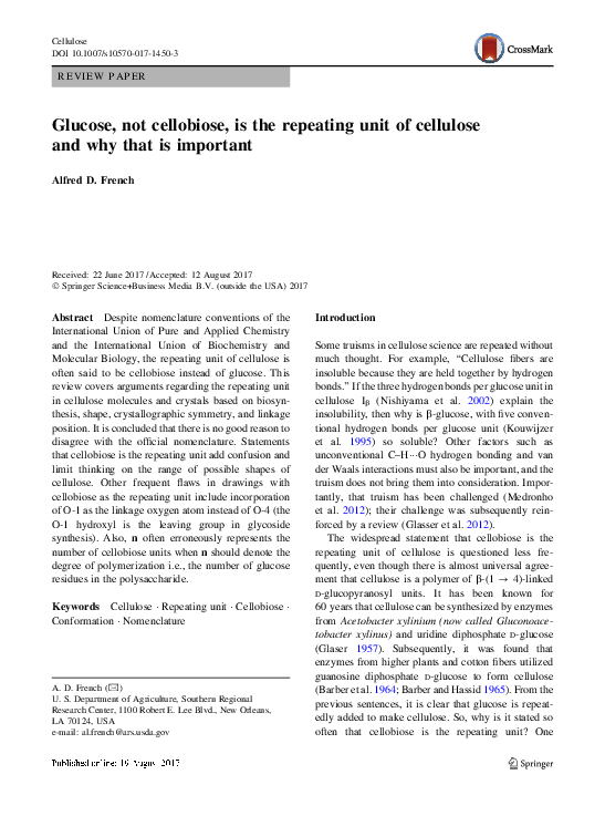 (PDF) Glucose, not cellobiose, is the repeating unit of cellulose and ...