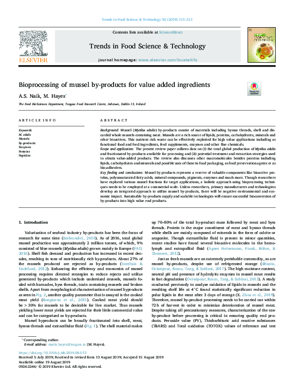 (PDF) Bioprocessing of mussel by-products for value added ingredients