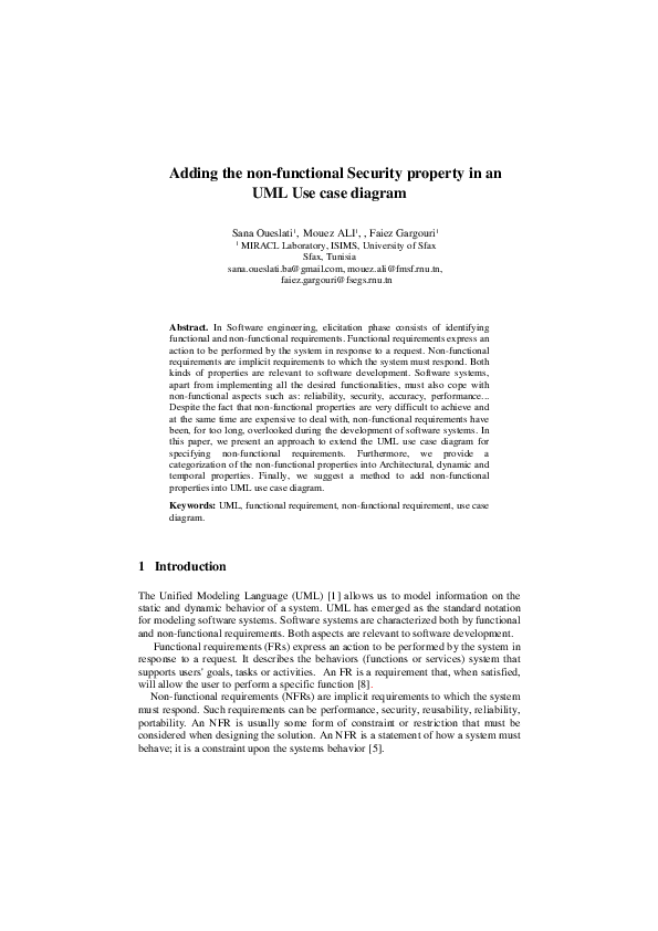 Pdf Adding The Non Functional Security Property In An Uml Use Case
