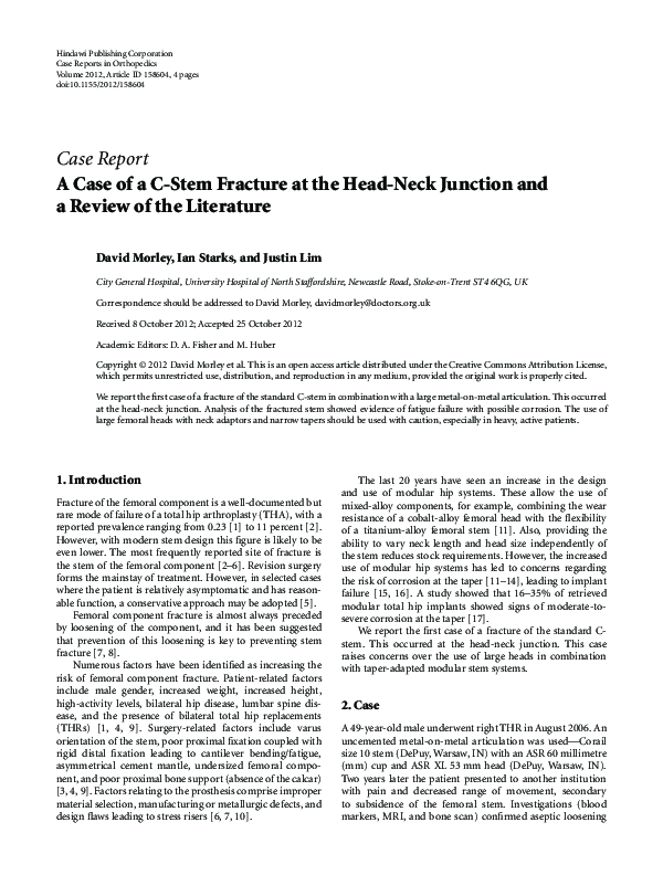 (PDF) A Case of a C-Stem Fracture at the Head-Neck Junction and a ...