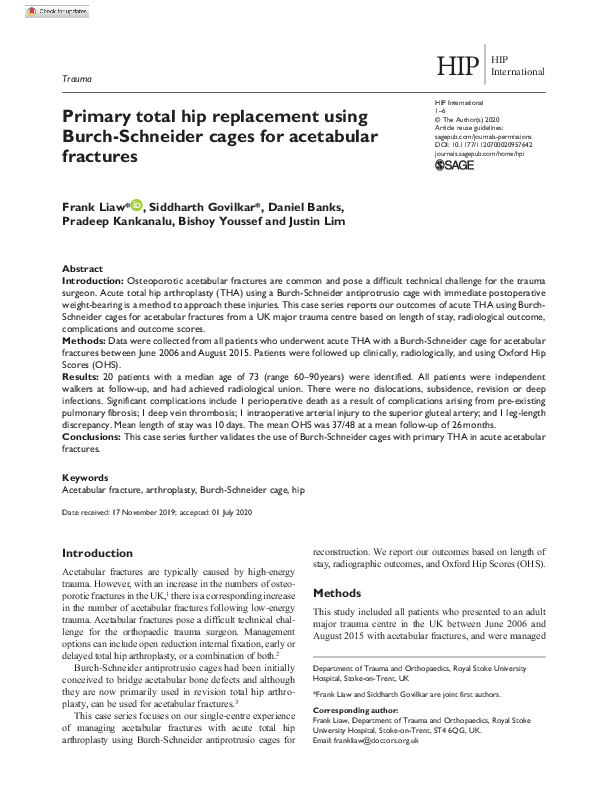 (PDF) Primary total hip replacement using Burch-Schneider cages for ...
