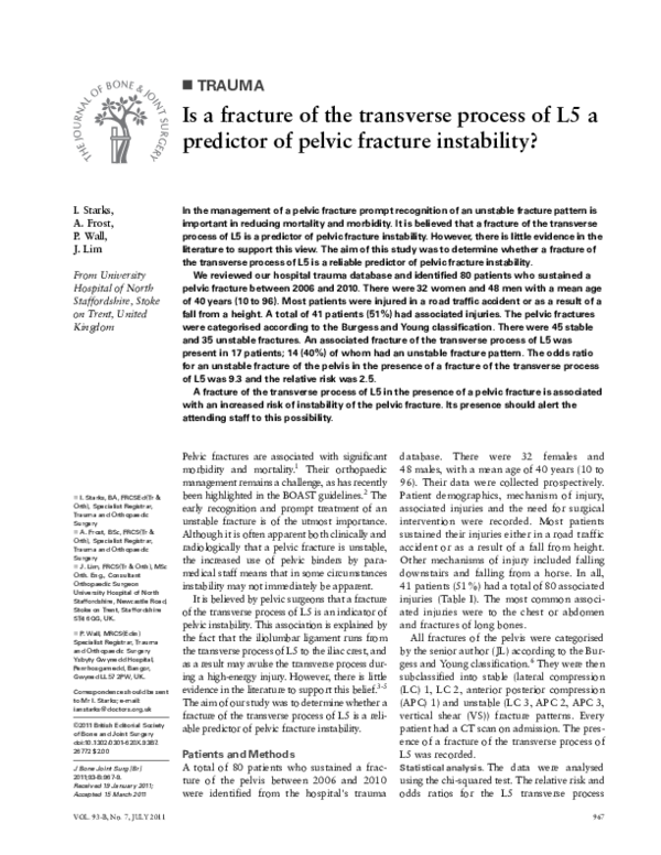 Pdf Is A Fracture Of The Transverse Process Of L5 A Predictor Of