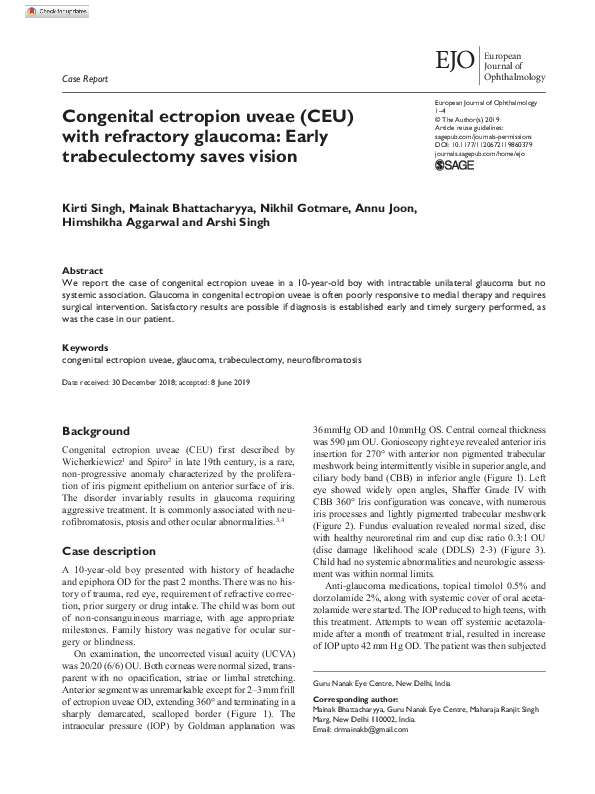 (PDF) Congenital ectropion uveae (CEU) with refractory glaucoma: Early ...