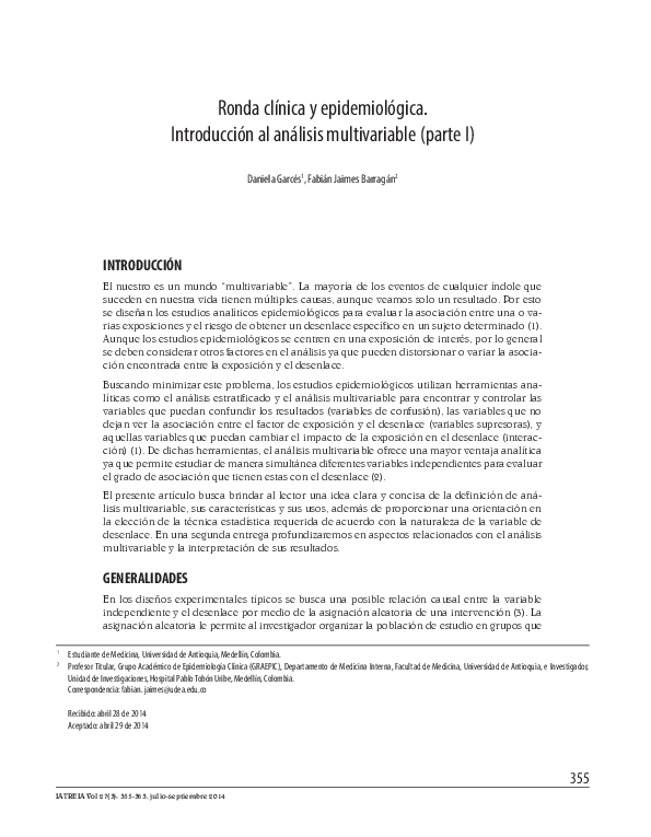 (PDF) Ronda Clínica y Epidemiológica. Introducción al Análisis Multivariable (Parte I)