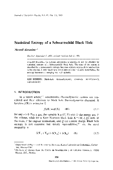 (PDF) Statistical entropy of a Schwarzschild black hole