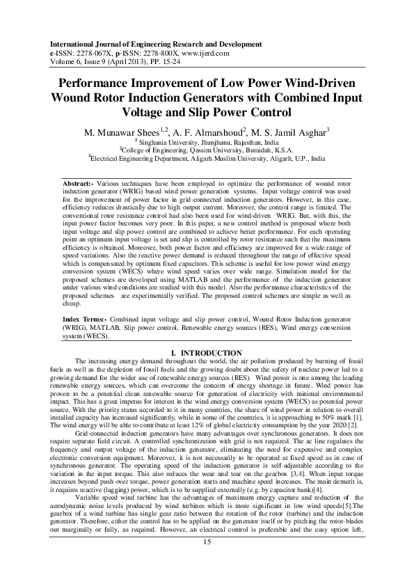 (PDF) Performance Improvement of Low Power Wind-Driven Wound Rotor Induction Generators with ...