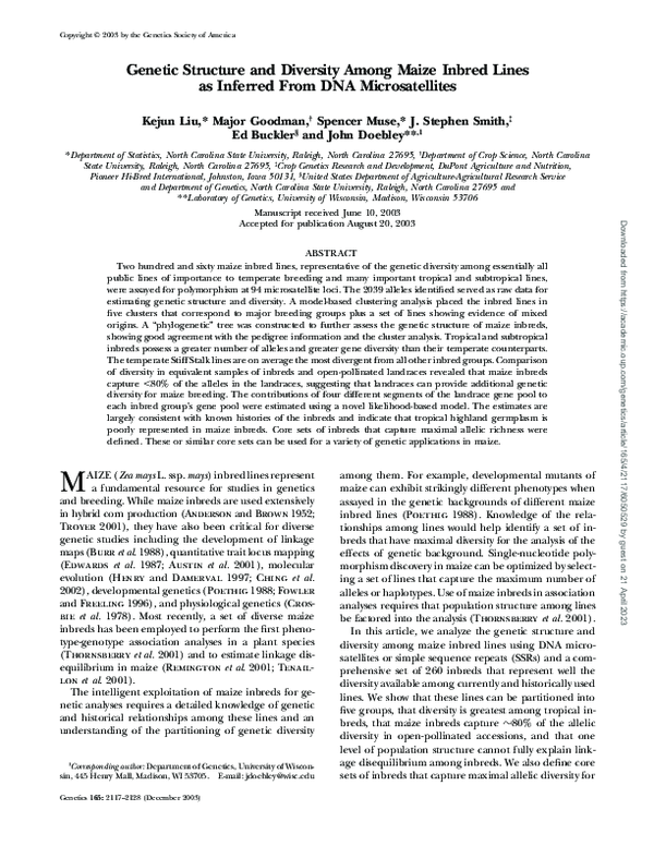 (PDF) Genetic Structure and Diversity Among Maize Inbred Lines as ...