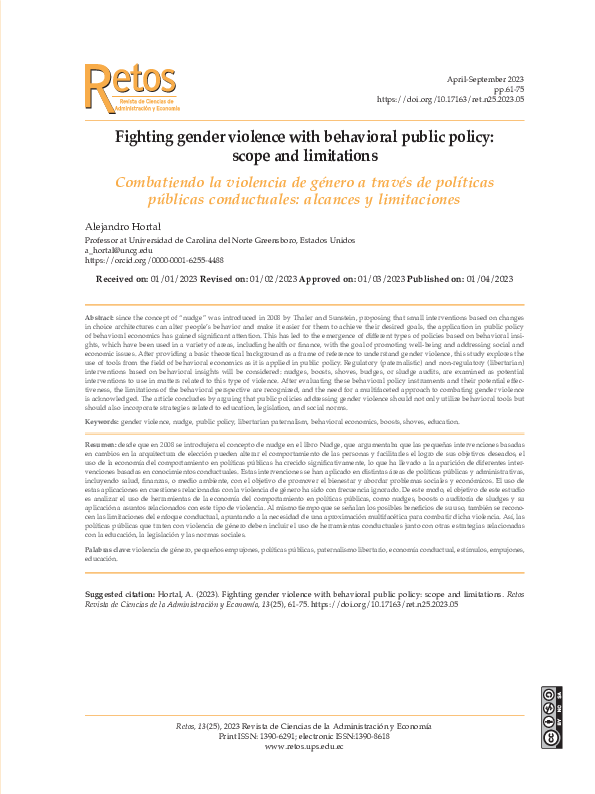 (PDF) Fighting gender violence with behavioral public policy: scope and ...