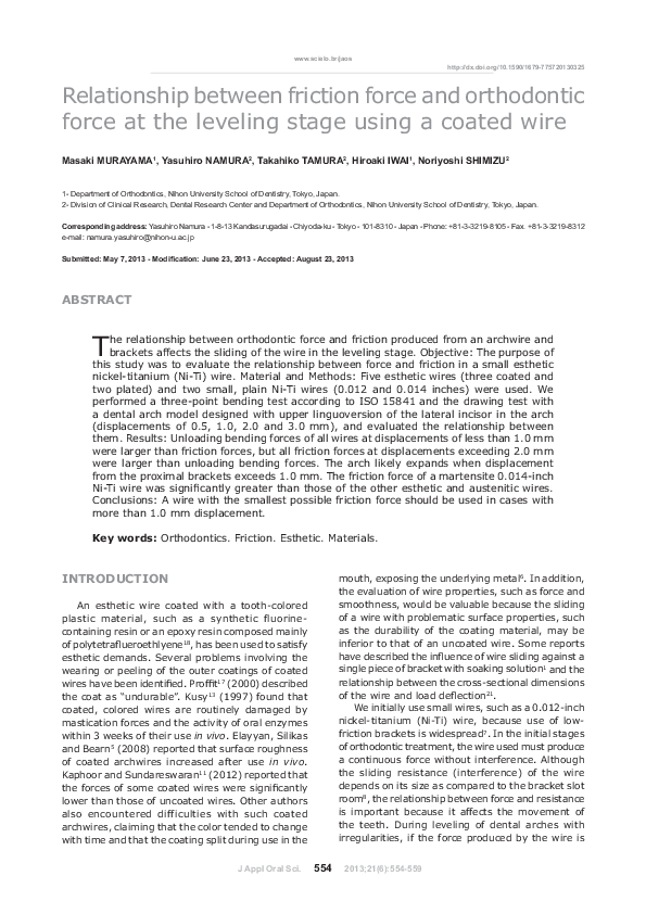 (PDF) Relationship between friction force and orthodontic force at the ...