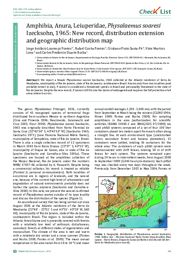 (PDF) Amphibia, Anura, Leiuperidae, Physalaemus soaresi Izecksohn, 1965 ...