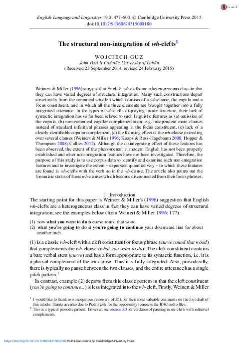 (PDF) The structural non-integration of wh-clefts