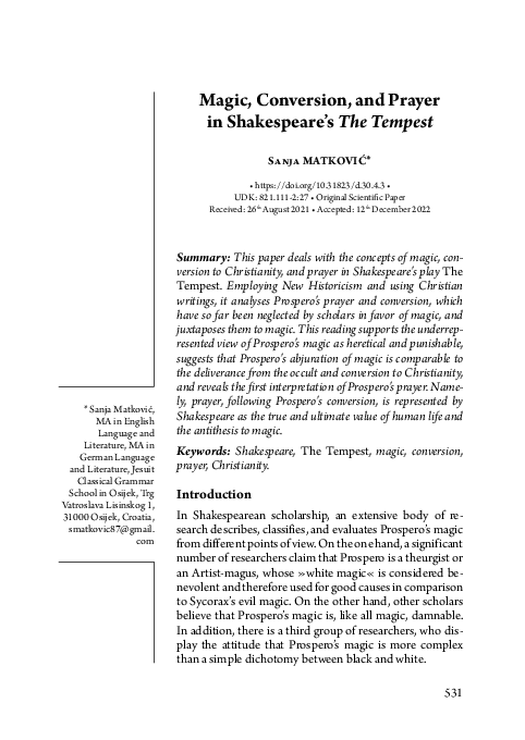 (PDF) Magic, Conversion, and Prayer in Shakespeare’s The Tempest
