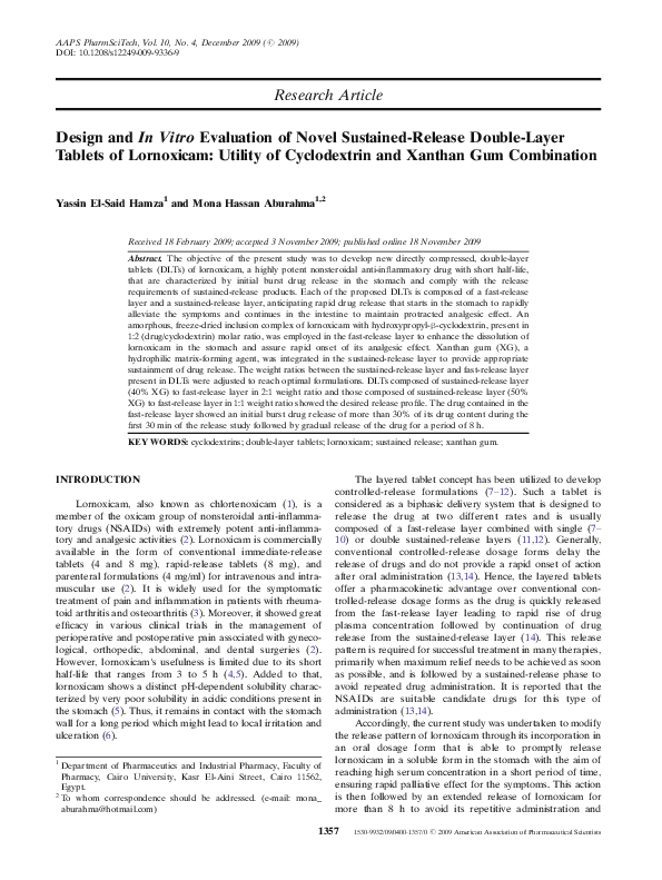 Pdf Design And In Vitro Evaluation Of Novel Sustained Release Double Layer Tablets Of