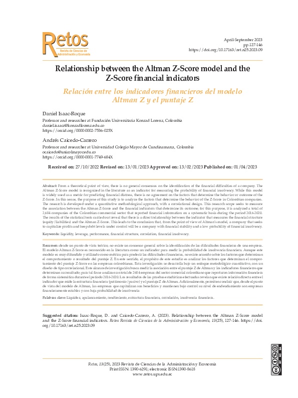 (PDF) Relationship between the Altman Z-Score model and the Z-Score ...