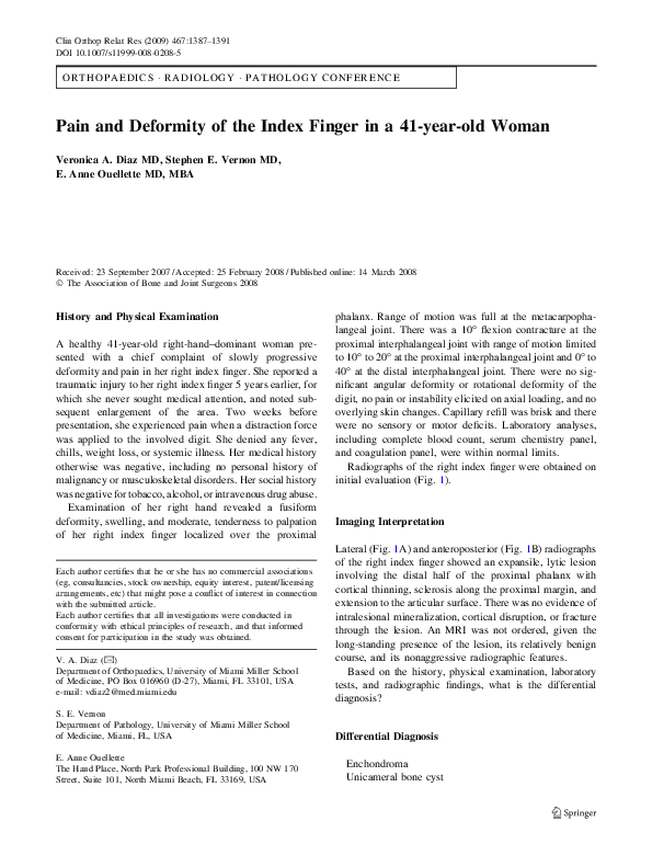 (PDF) Pain and Deformity of the Index Finger in a 41-year-old Woman