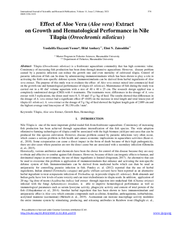 (PDF) Effect of Aloe Vera (Aloe vera) Extract