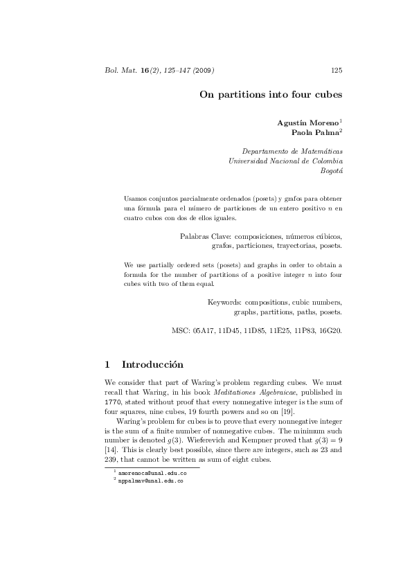 (PDF) On partitions into four cubes