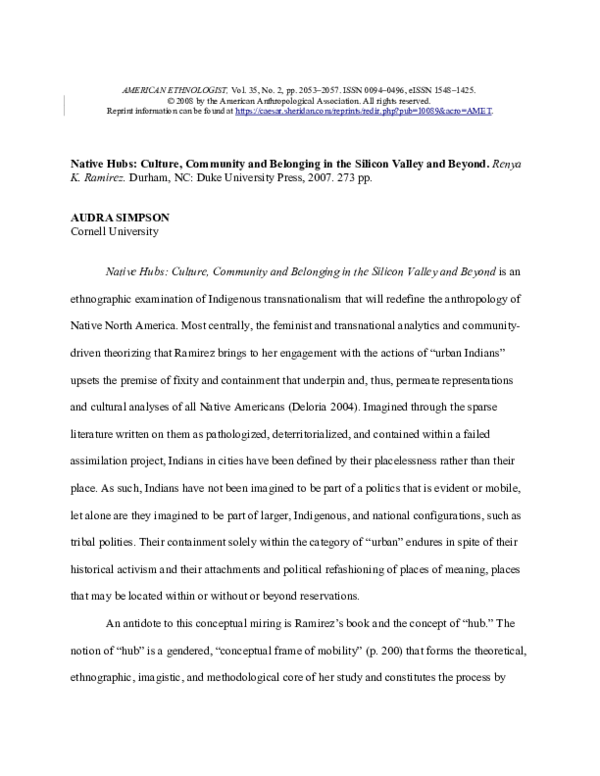 (PDF) Native Hubs: Culture, Community and Belonging in the Silicon ...