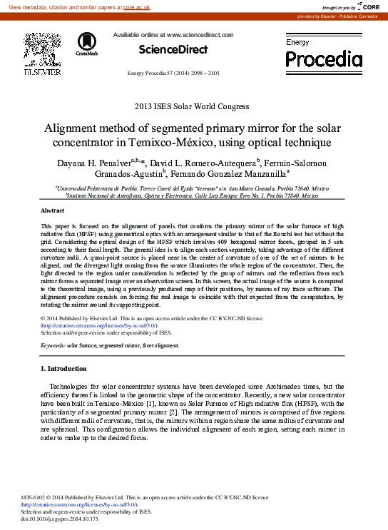 (PDF) Alignment Method of Segmented Primary Mirror for the Solar ...