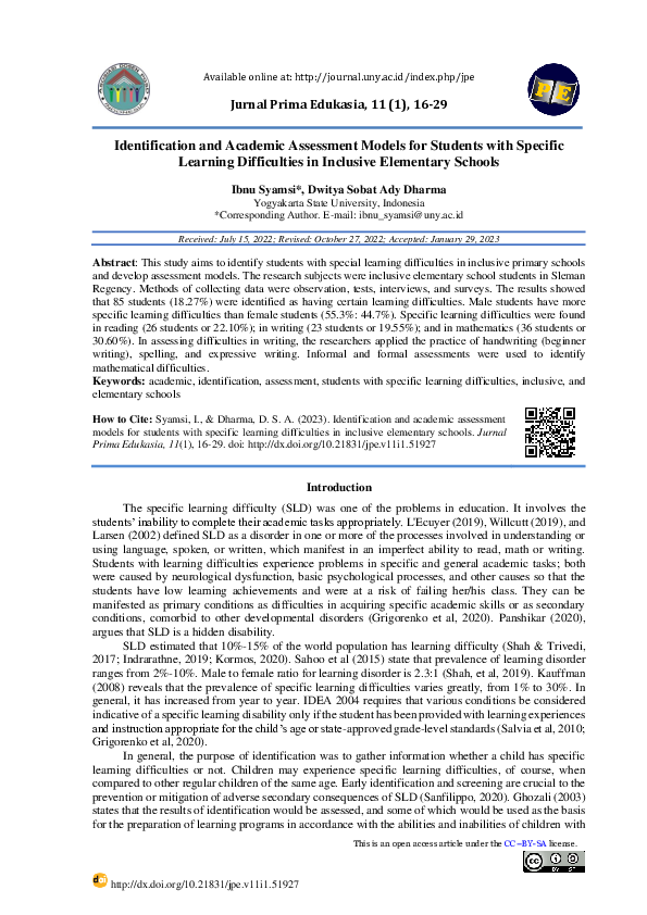 (PDF) Identification and Academic Assessment Models for Students with ...