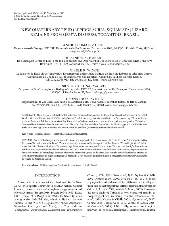 (PDF) New Quaternary teiid (Lepidosauria, Squamata) lizard remains from ...