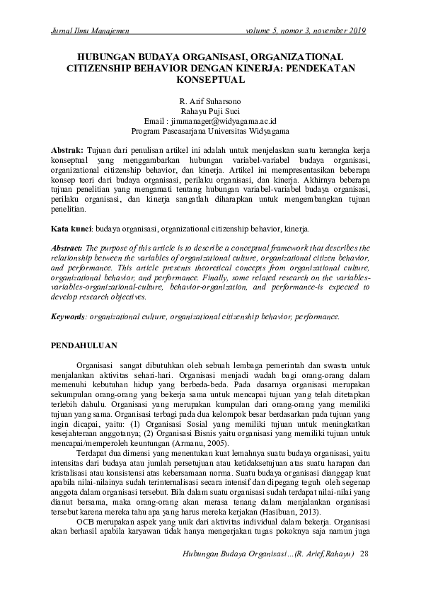 (PDF) Hubungan Budaya Organisasi, Organizational Citizenship Behavior Dengan Kinerja: Pendekatan ...