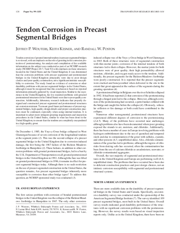 (PDF) Tendon Corrosion in Precast Segmental Bridges