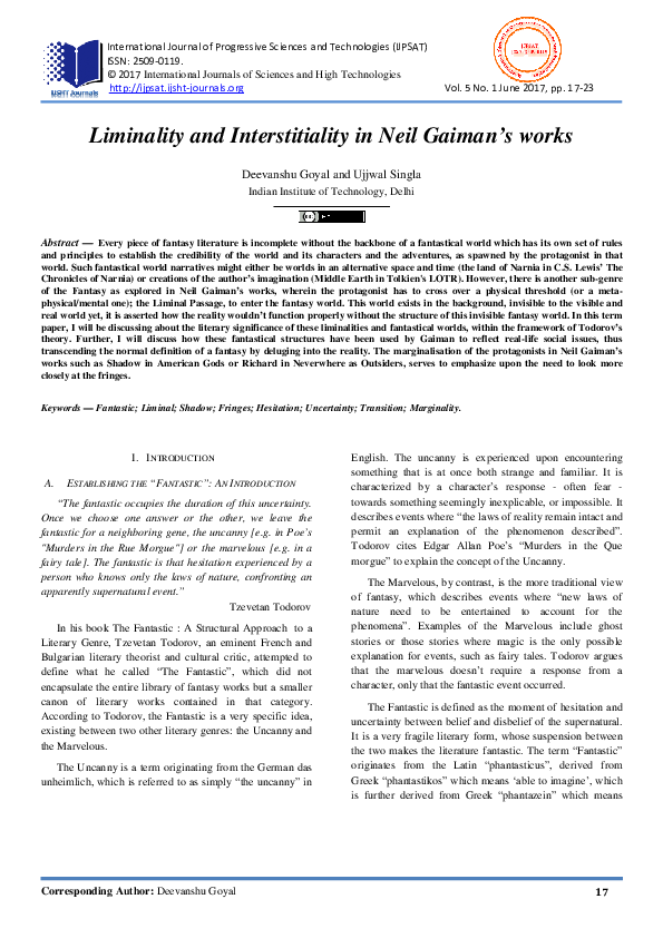(PDF) Liminality and Interstitiality in Neil Gaiman’s Works