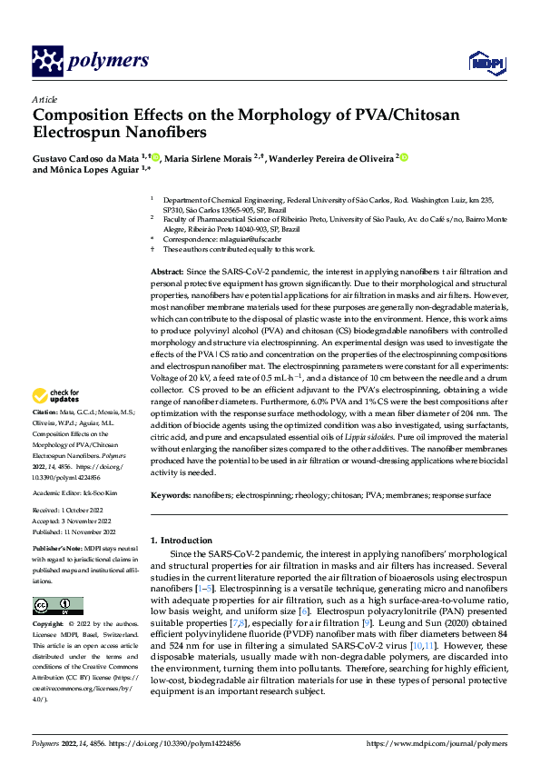 (PDF) PVA/Chitosan Nanofiber Morphology Study