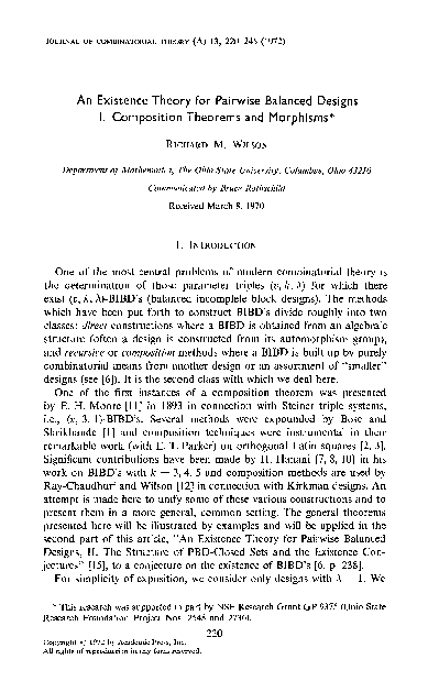 (PDF) An existence theory for pairwise balanced designs I. Composition ...