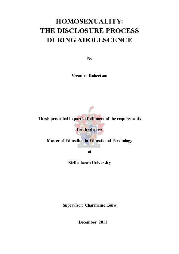 (PDF) Homosexuality: the disclosure process during adolescence
