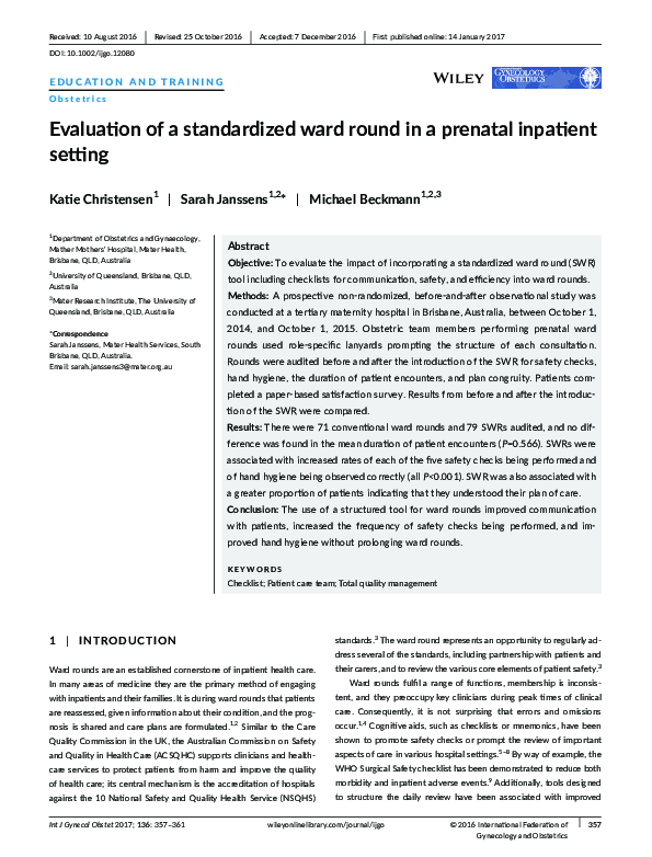 (PDF) Evaluation of a standardized ward round in a prenatal inpatient ...