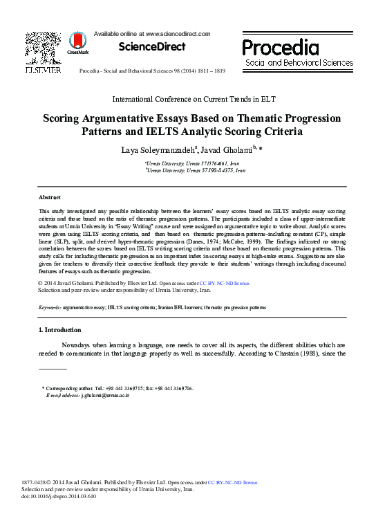 (PDF) Scoring Argumentative Essays based on Thematic Progression ...