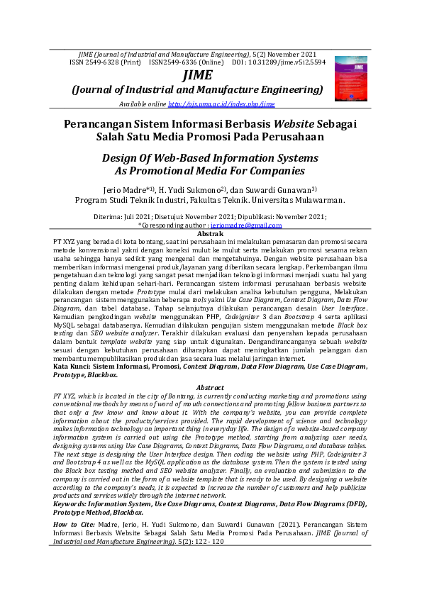 (PDF) Perancangan Sistem Informasi Berbasis Website Sebagai Salah Satu Media Promosi Pada Perusahaan