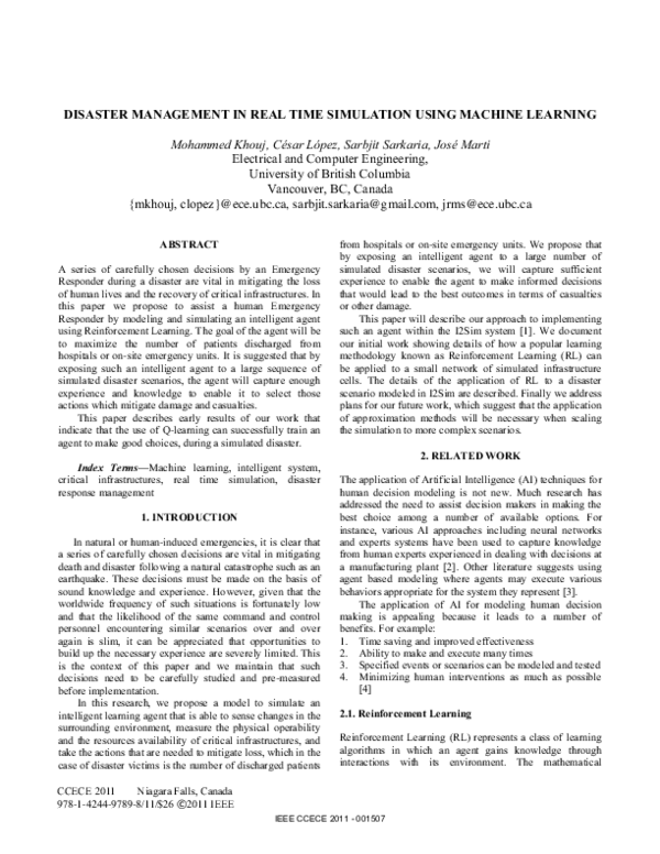 (PDF) Disaster management in real time simulation using machine learning