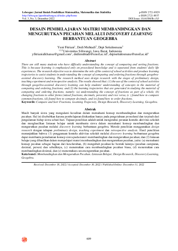 (PDF) Desain Pembelajaran Materi Membandingkan Dan Mengurutkan Pecahan Melalui Discovery ...